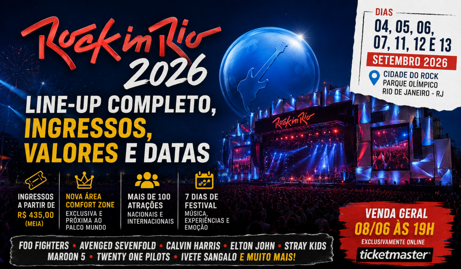 Rock in Rio 2026: Line-up Completo, Ingressos, Valores e Datas